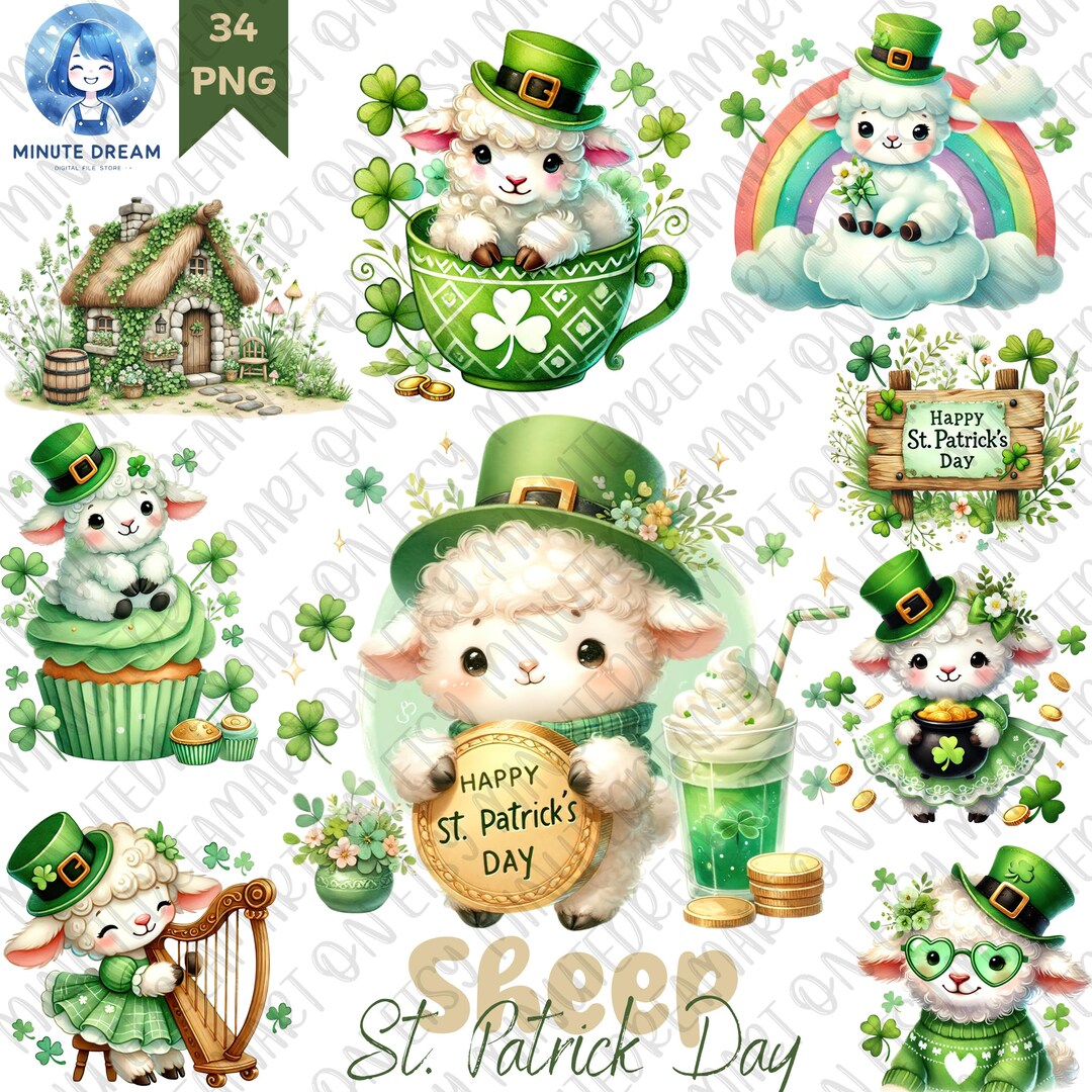 St. Patrick's Day Sheep Clipart, Animal Shamrocks Png, Rainbows ...