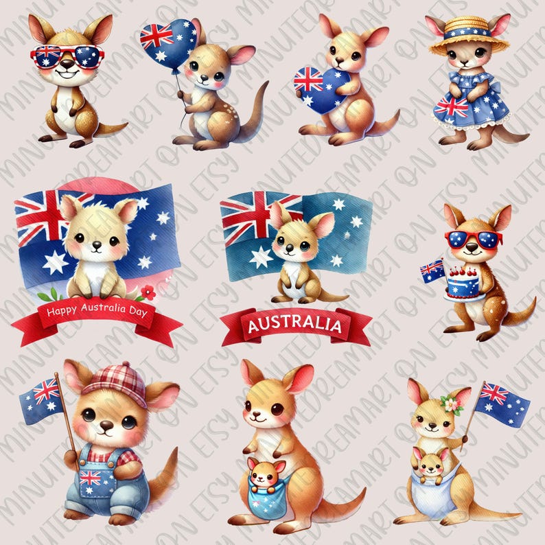 Cute Kangaroo Clipart, Australia Day Png, Gift for KID, Watercolor ...