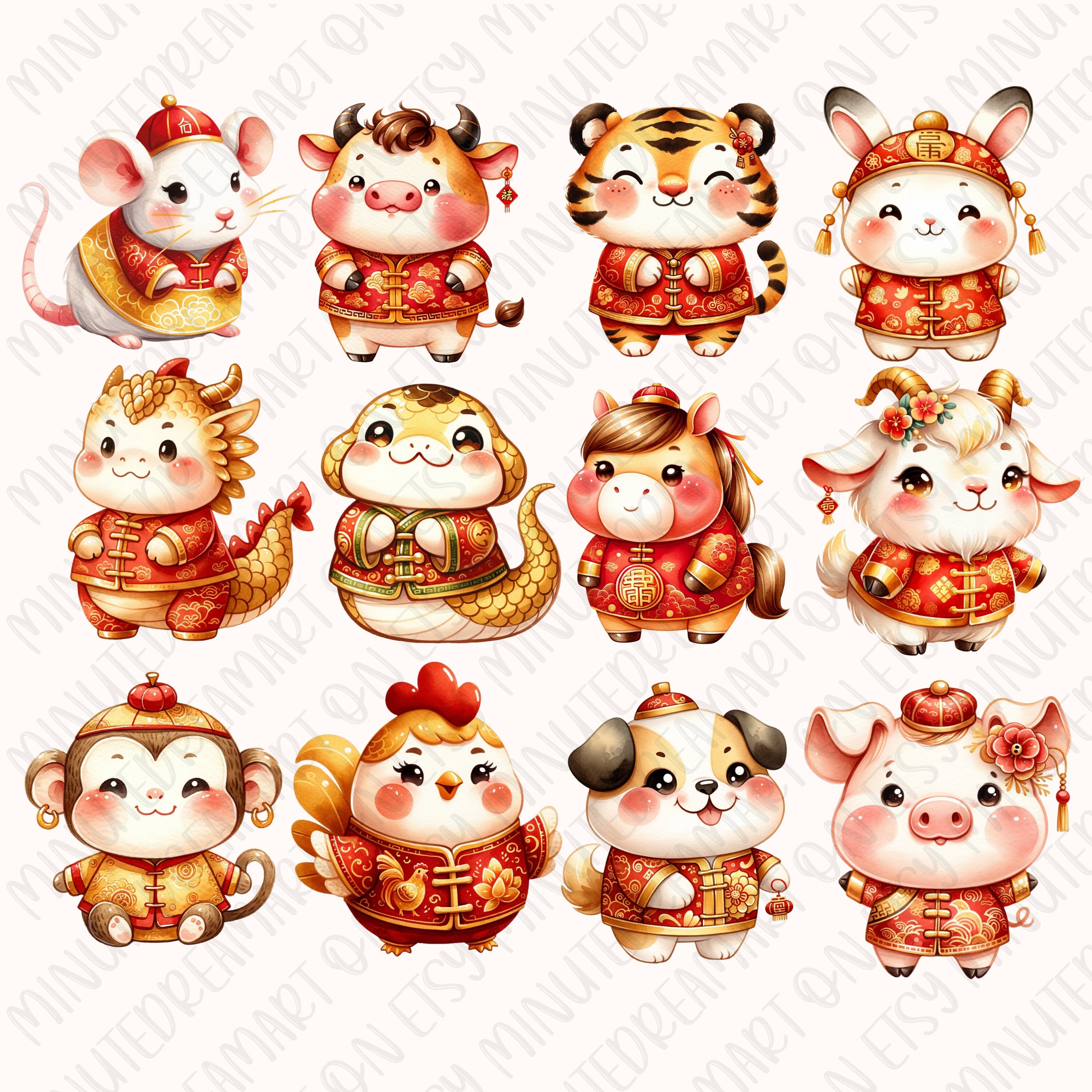 Chinese New Year Clipart, Lunar New Year PNG, Cute Chubby Zodiac ...