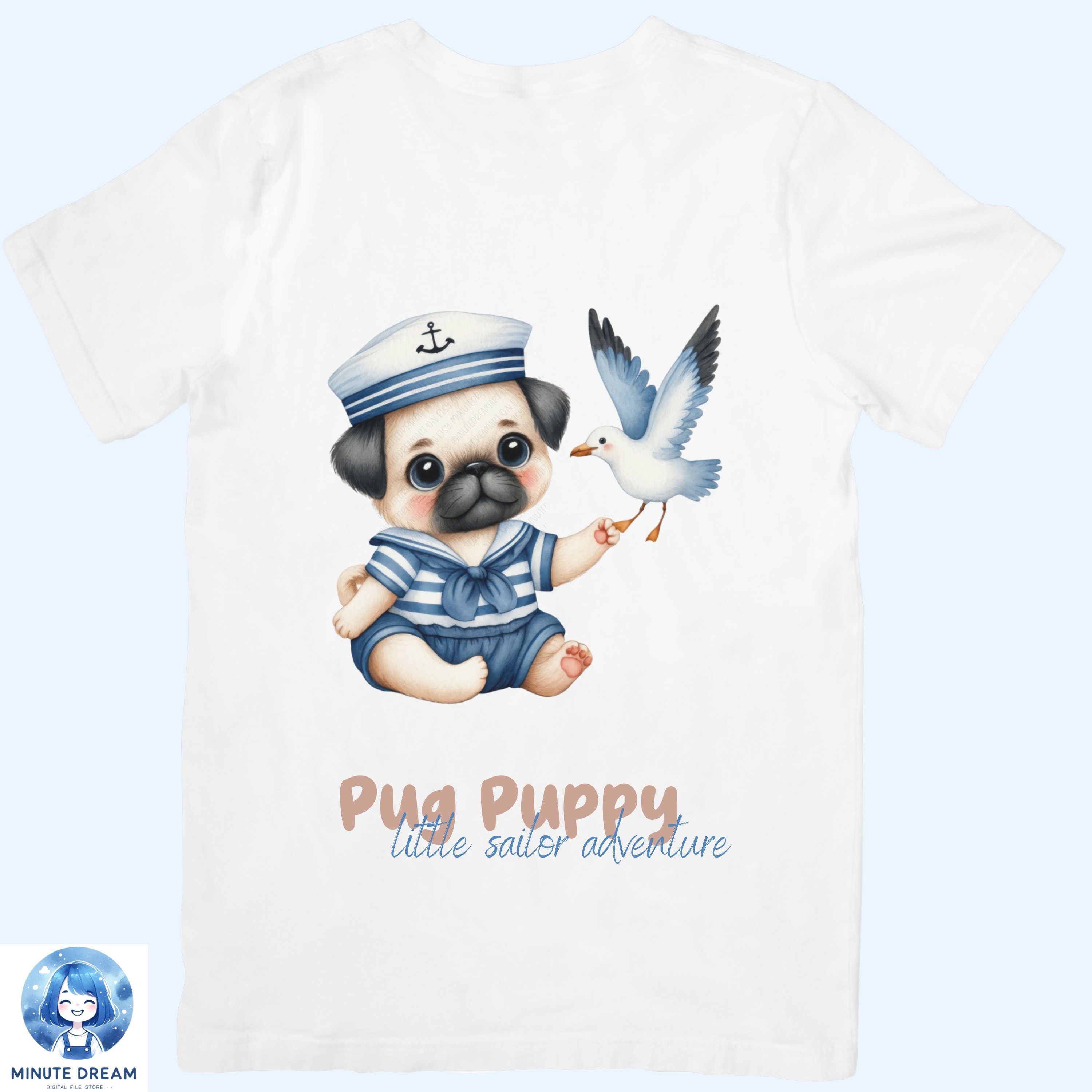 Cute Pug Puppy Clipart, Nautical Little Dog Png, Watercolor Sublimation ...
