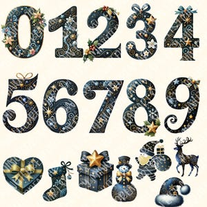 Christmas Alphabet Clipart: Blue & Gold Watercolor Letters (PNG) - Etsy