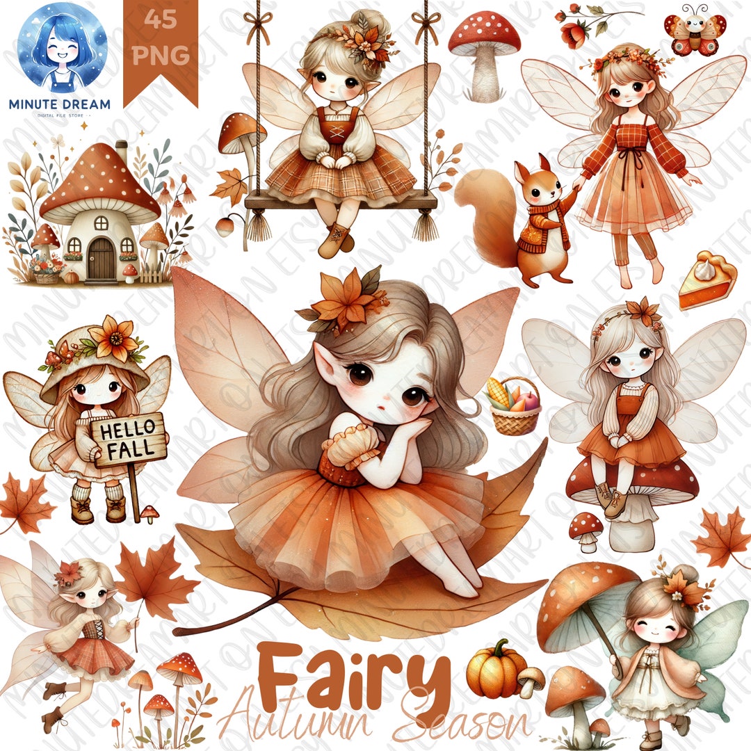 Cute Fairy Clipart, Autumn Season Png, Gift for Kid , Watercolor ...