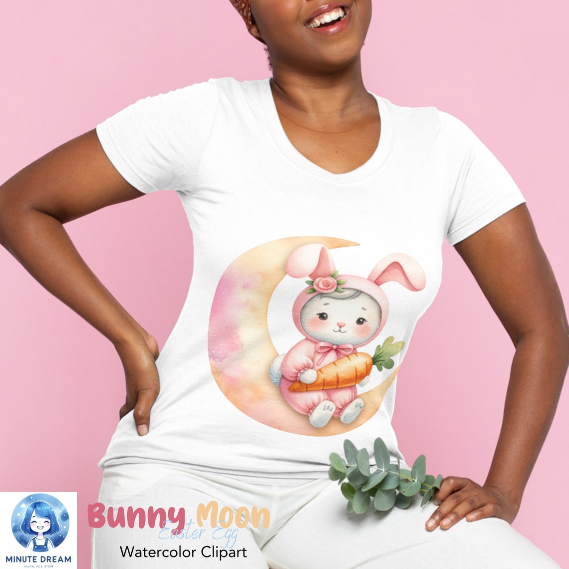 Bunny Moon Easter Clipart, Easter Egg Day, Watercolor Sublimation, Moon ...