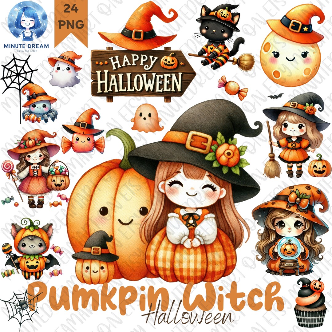 Cute Witch Clipart, Pumpkin Party, Halloween Png, Gift for KID ...