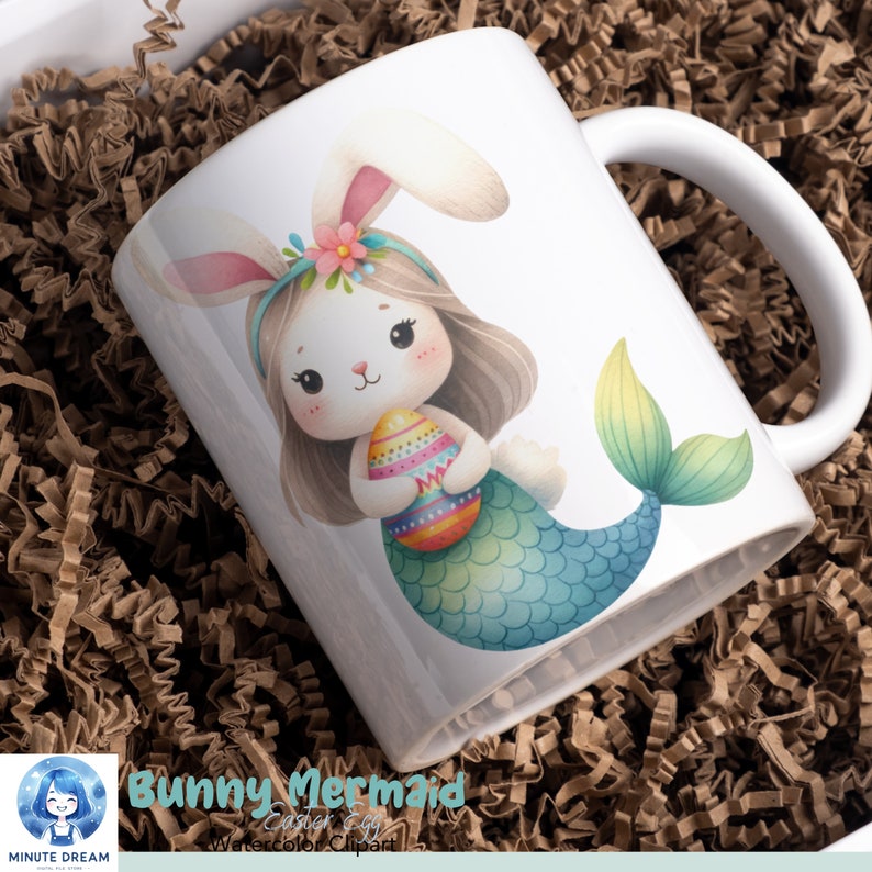Bunny Mermaid Easter Clipart, Easter Egg Day, Watercolor Sublimation ...