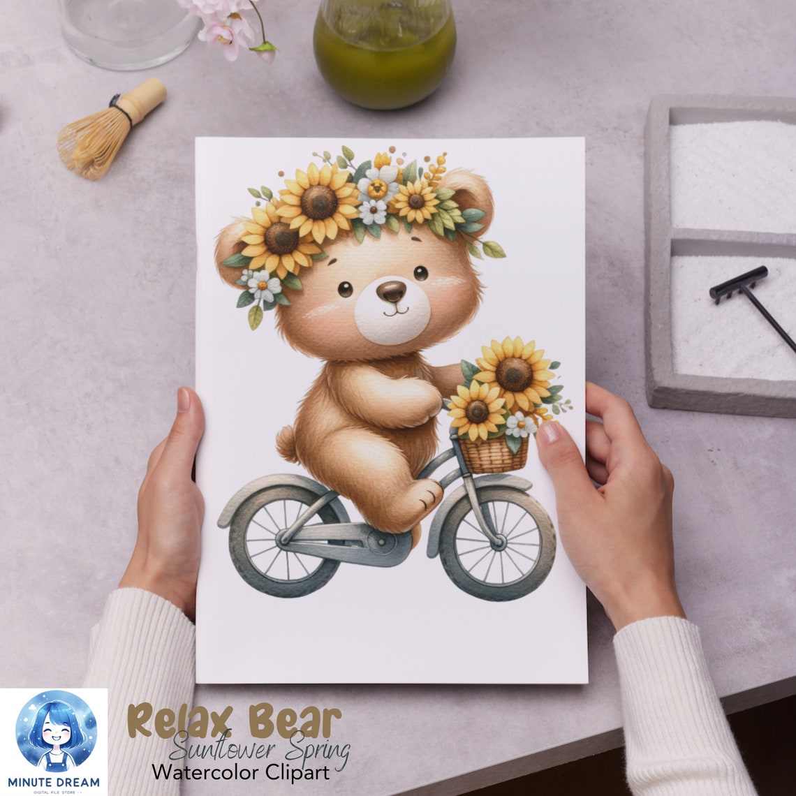 Cute Bear Clipart, Relax Bear, Gift for KID, Watercolor Sublimation ...