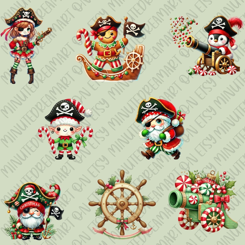 Christmas Pirate Clipart: Watercolor Holiday PNG (digital Download) - Etsy