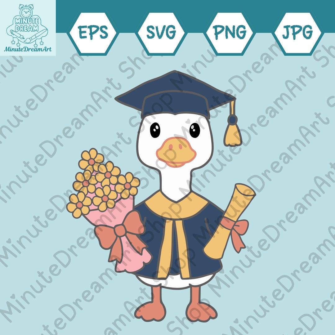 Graduation Goose SVG, Cute Graduate Goose Clipart, Diploma and Bouquet ...