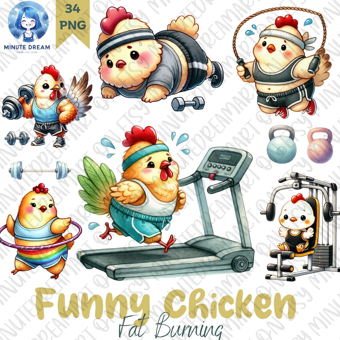 Funny Chicken Fitness Clipart, Gym Workout Chicken PNG, Cute Cartoon ...