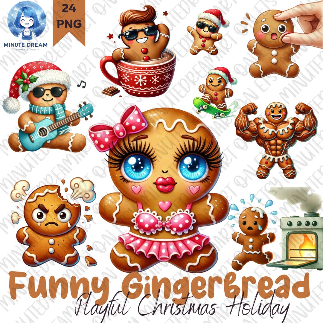 Funny Gingerbread Clipart, Playful Cookie Christmas Png, Watercolor ...