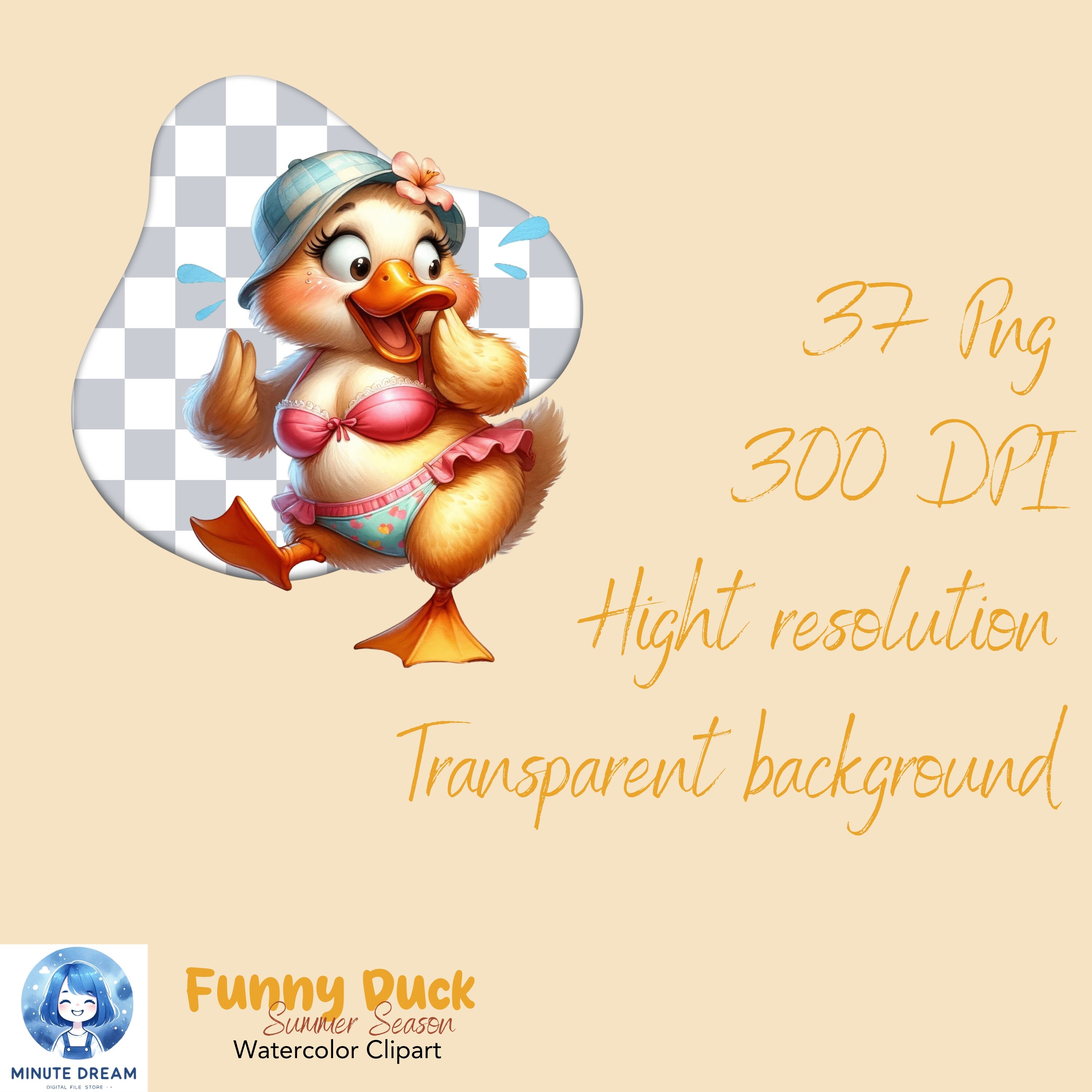 Funny Duck Clipart, Summer Season, Watercolor Sublimation, Beach ...