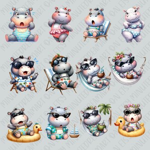 Funny Hippo Clipart, Summer Season, Watercolor Sublimation, Beach ...