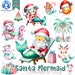 Santa Mermaid Clipart: Christmas in July PNG, Watercolor Summer Designs ...