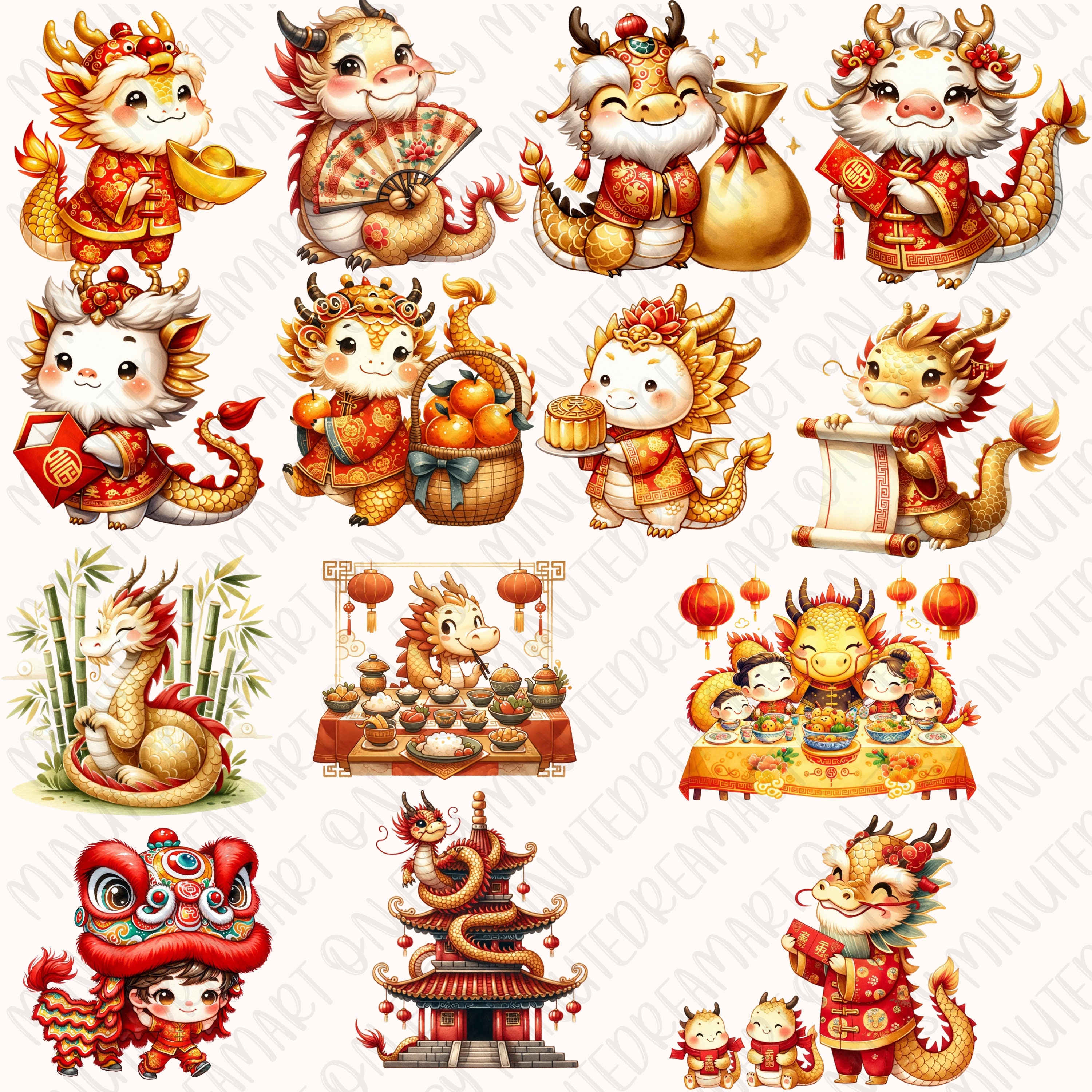 Chinese New Year Clipart: Watercolor Zodiac Animals (PNG) - Etsy