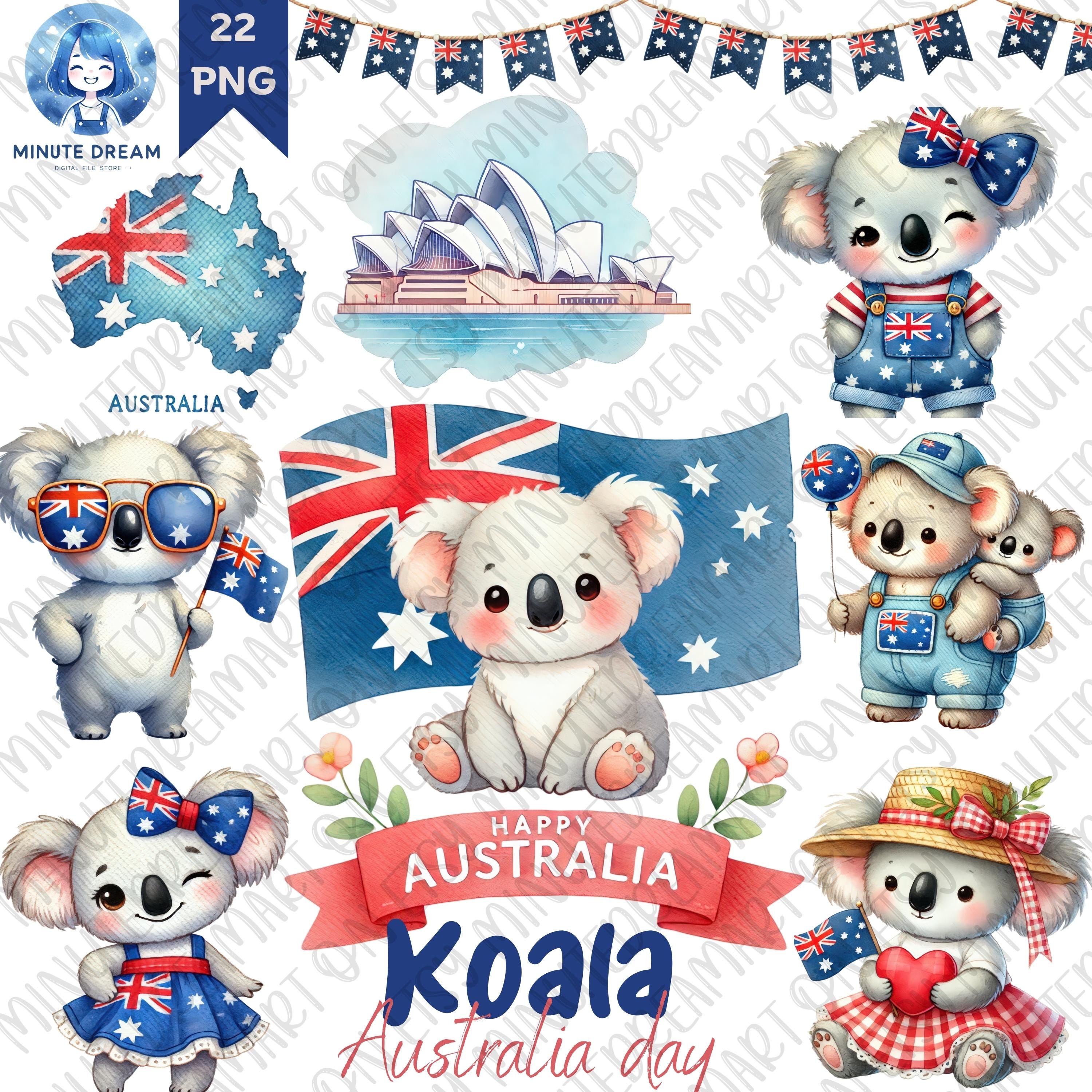 Cute Koala Clipart, Australia Day Png, Gift for KID, Watercolor ...
