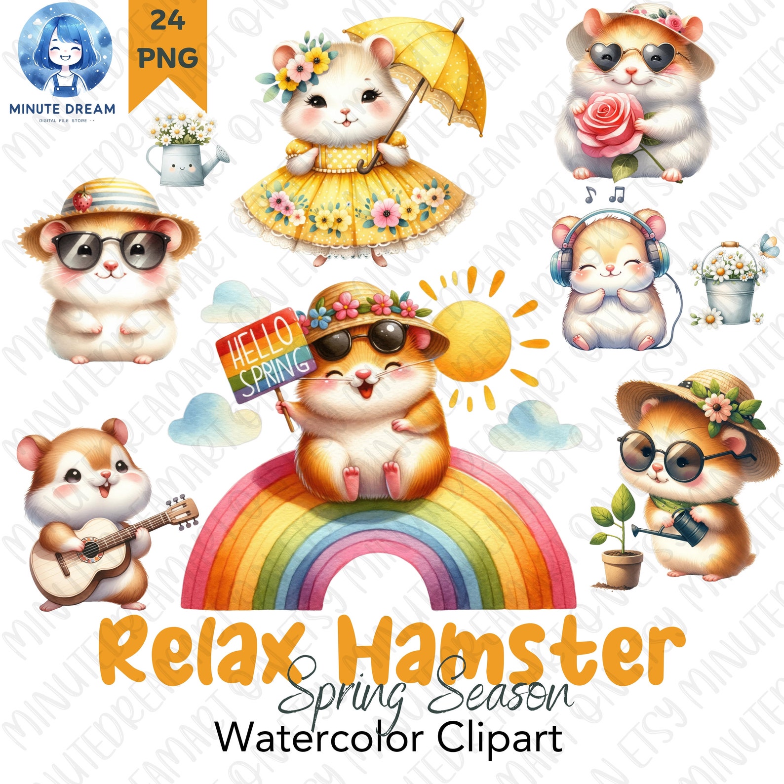 Cute Hamster Clipart, Relax Hamster, Gift for KID, Watercolor ...