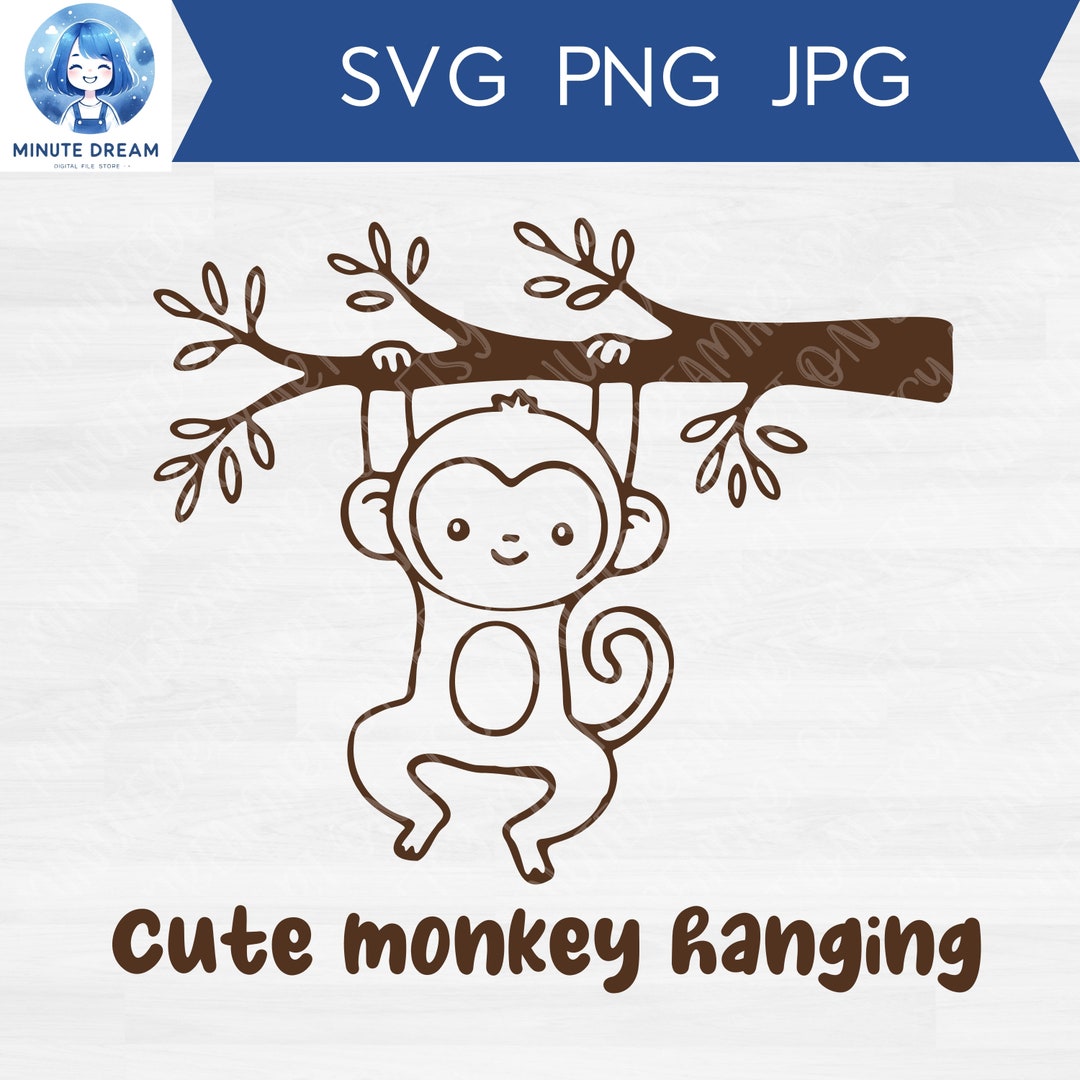 Cute Monkey Hanging SVG, Monkey Hanging Tree, PNG, JPG, Cut File for ...