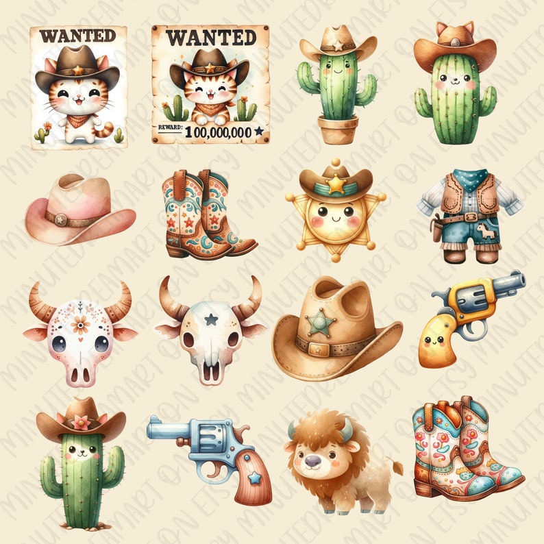 Cowboy Cat, Western Cat Cowboy Clipart, Watercolor Sublimation, Cactus ...