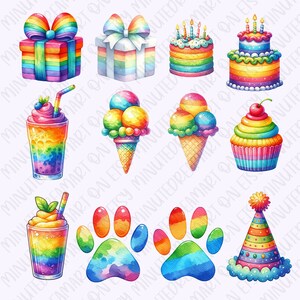 Cute Puppy Clipart, Rainbow Party Png, Gift for KID, Watercolor ...