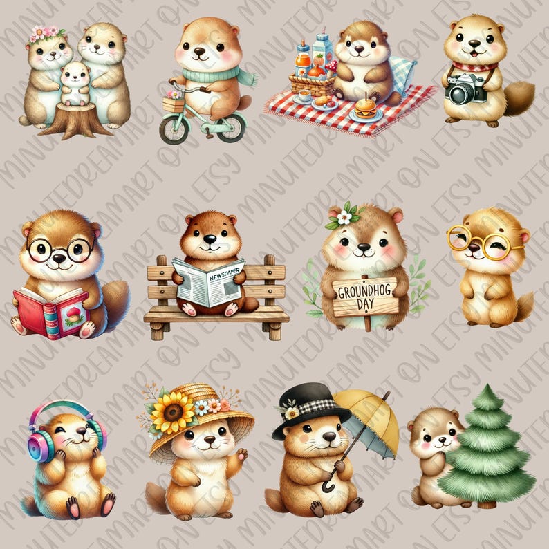 Watercolor Groundhog Clipart: Spring Marmot PNG (3000 Px) - Etsy