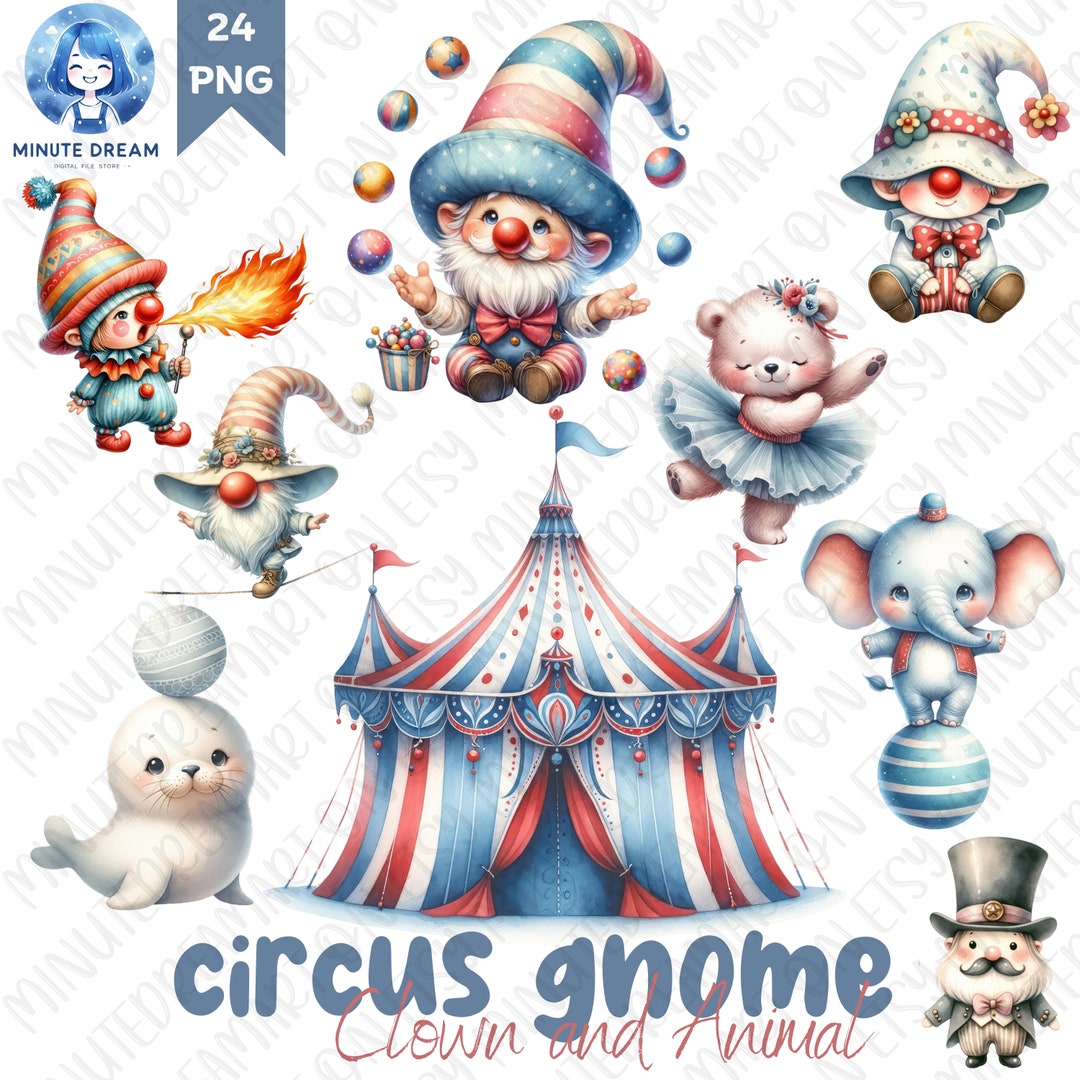 Circus Gnome Clipart, Clown Gnome PNG, Watercolor Sublimation, Clown ...