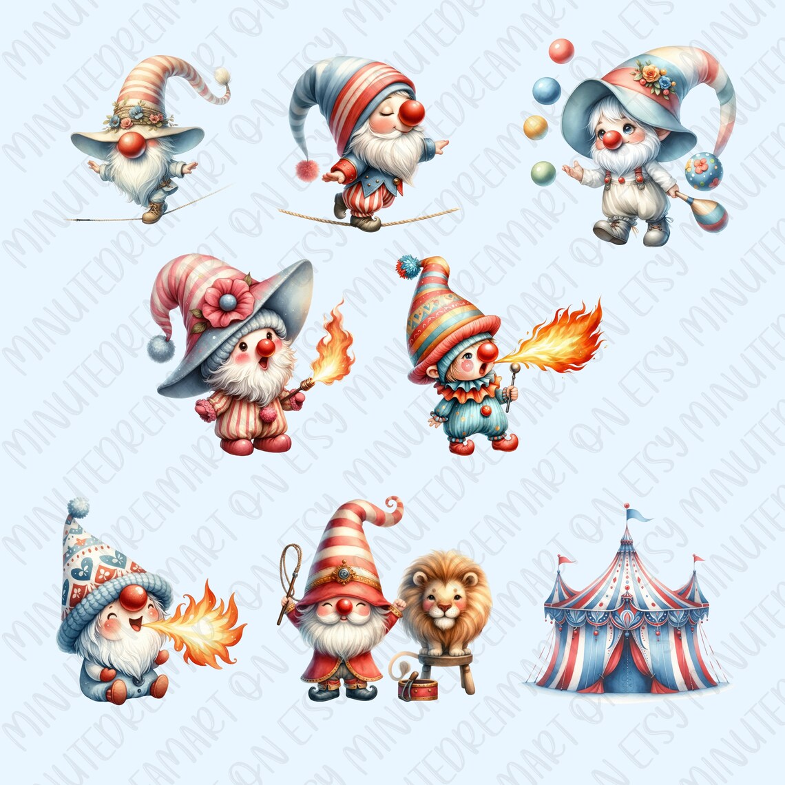 Circus Gnome Clipart, Clown Gnome PNG, Watercolor Sublimation, Clown ...