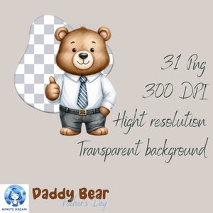 Daddy Bear Clipart, Father's Day, Watercolor Sublimation, Nursery, Dad ...