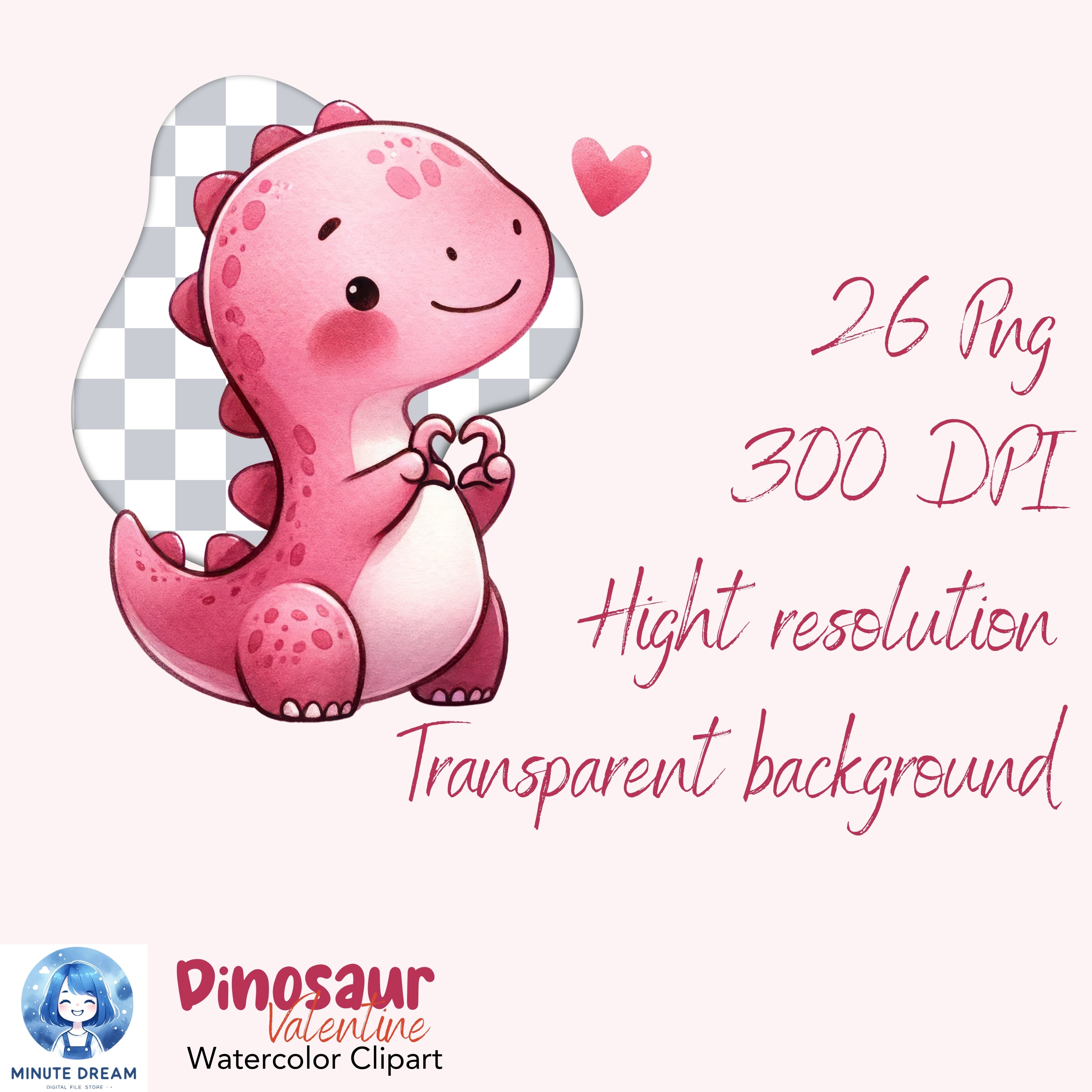 Cute Dinosaur Valentine Clipart, Valentine's Day, Watercolor ...