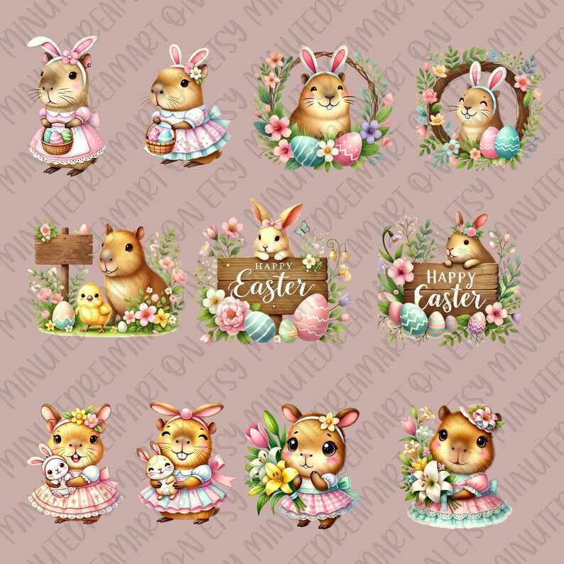Easter Capybara Clipart: Watercolor Spring Animals (PNG) - Etsy