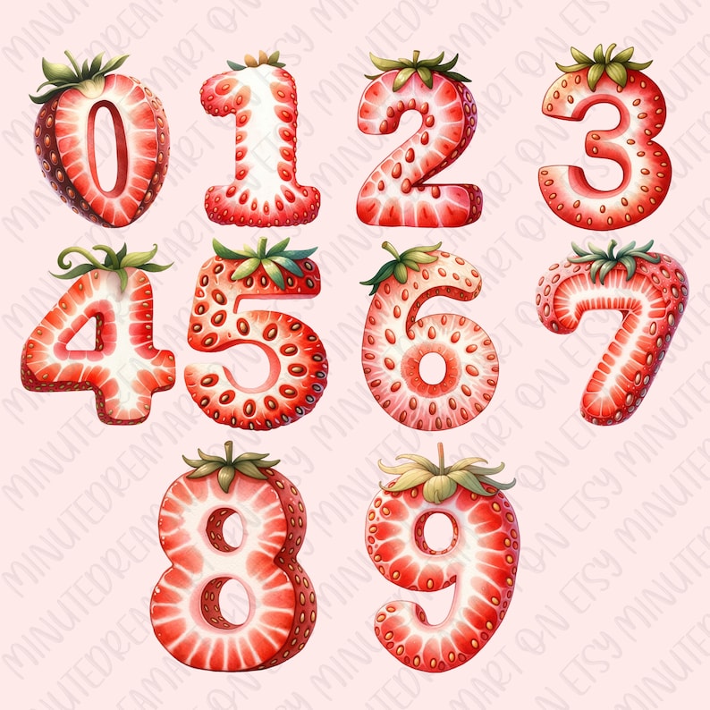 Strawberry Alphabet PNG: Watercolor Berry Letters & Numbers (digital ...