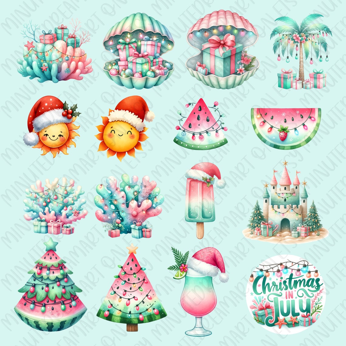 Santa Mermaid Clipart, Christmas in July PNG, Watercolor Sublimation ...