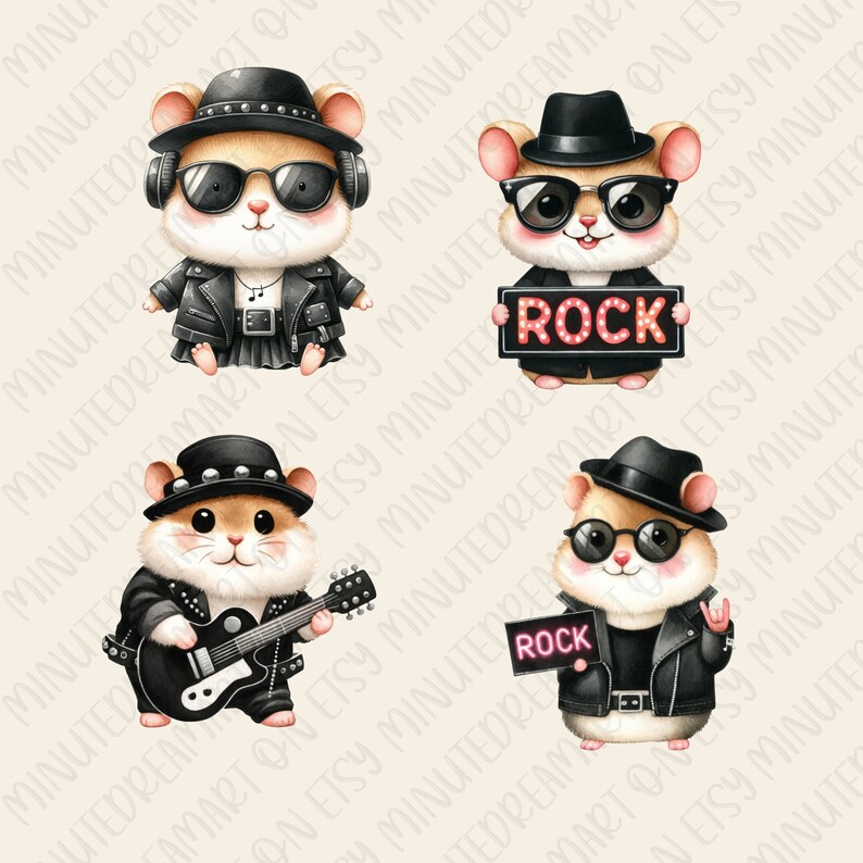 Cute Hamster Clipart, Rock Star, Watercolor Sublimation, Music Lover ...