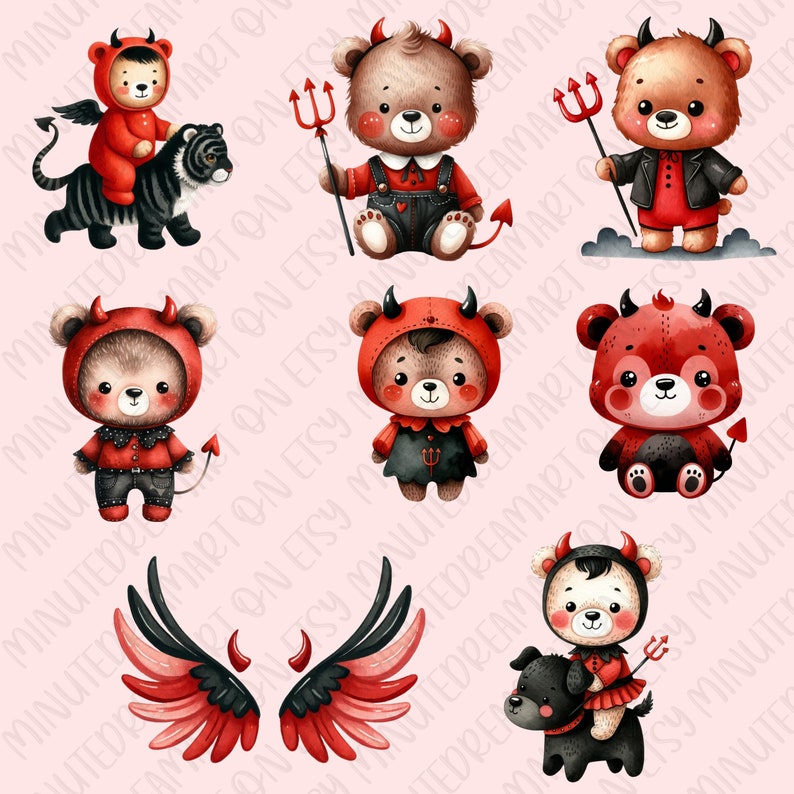 Devil Bear Clipart, osito bebé png, tridente, sublimación de acuarela ...