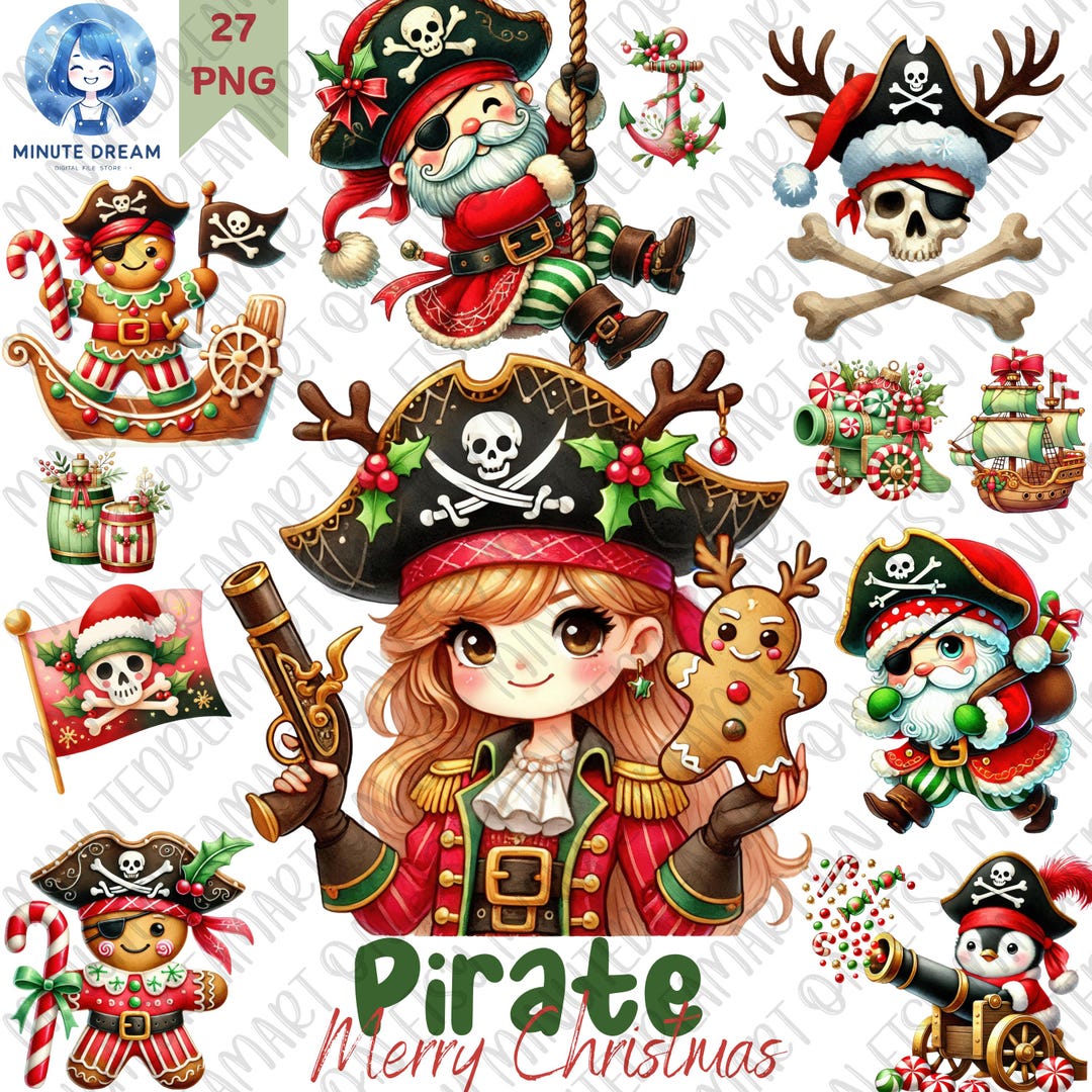 Christmas Pirate Clipart: Watercolor Holiday PNG (digital Download) - Etsy