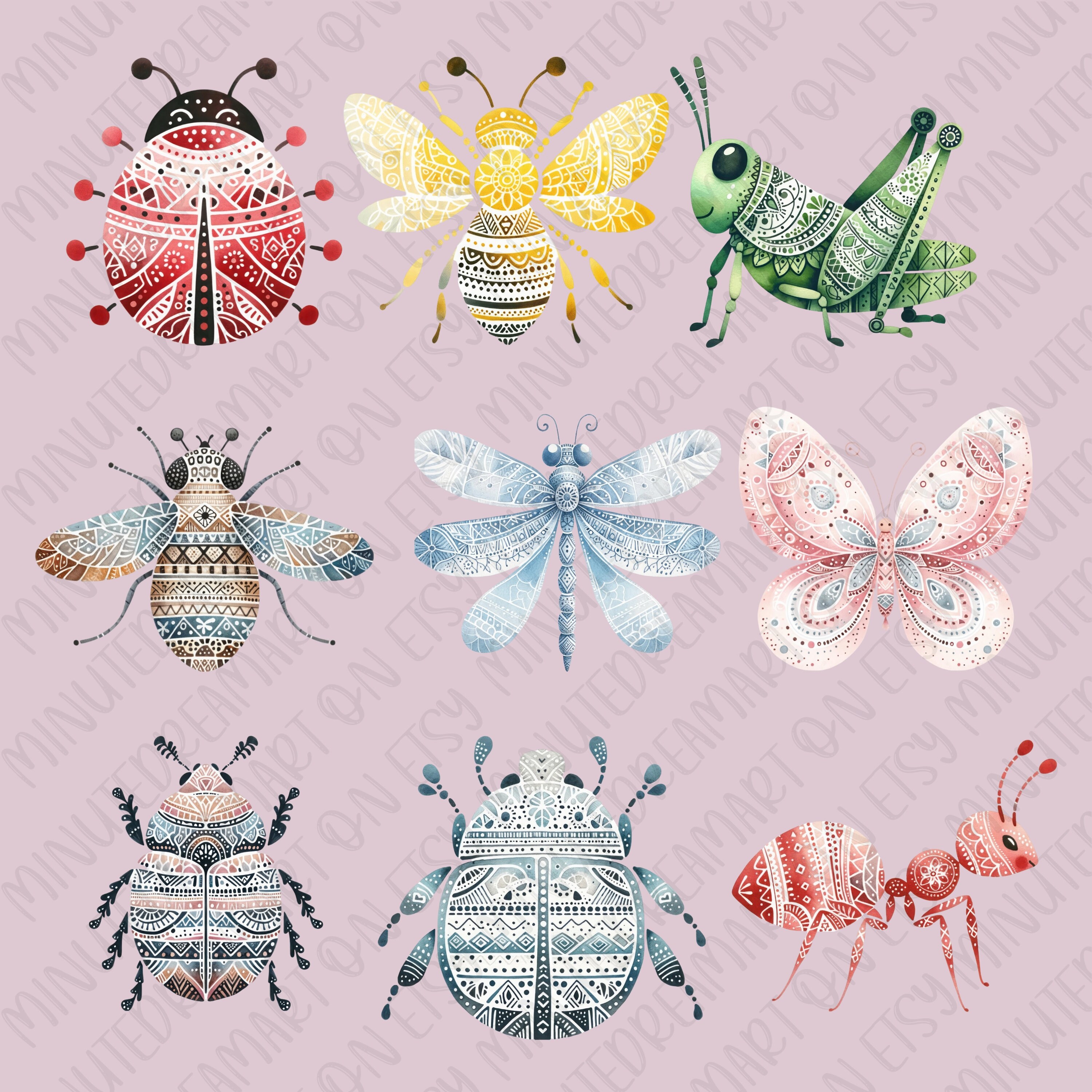 Boho Insect Clipart, Cute Animal Png, Watercolor Printing Sublimation ...