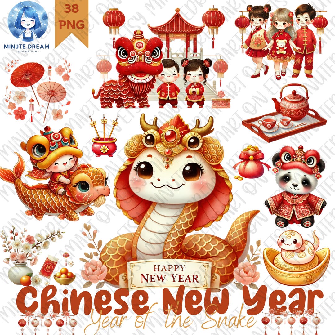 Lunar New Year Snake Clipart: Red and Gold PNG (digital Download) - Etsy