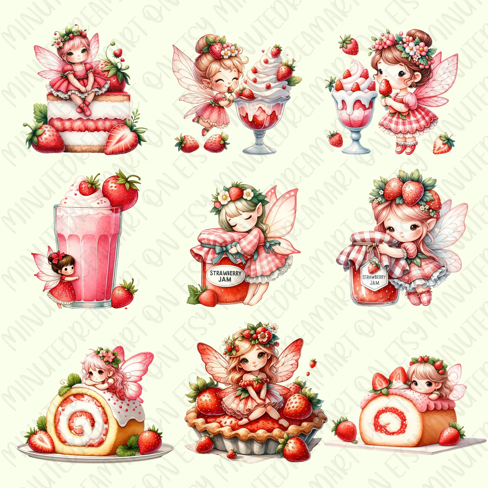 Strawberry Fairy Clipart: Watercolor Dessert PNG (digital Download) - Etsy