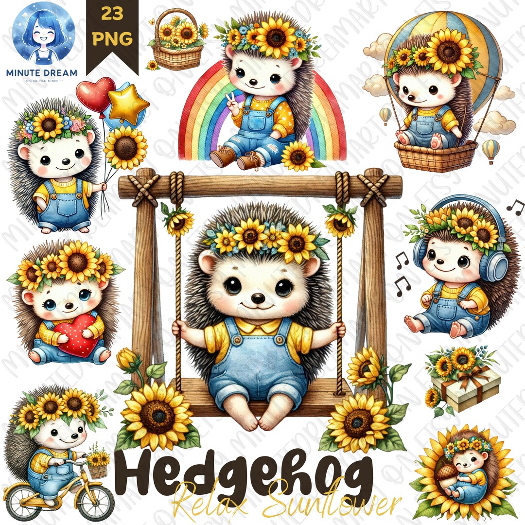 Cute Hedgehog Clipart, Relaxing Activities, Gift for KID, Watercolor ...