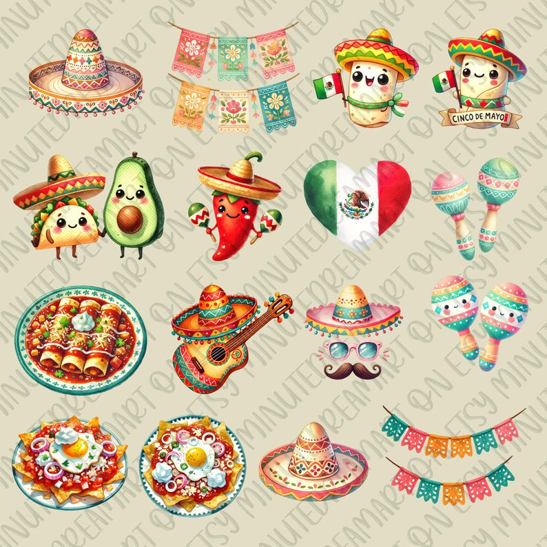 Cinco De Mayo Clipart: Mexican Fiesta PNG, Watercolor Burrito (digital ...