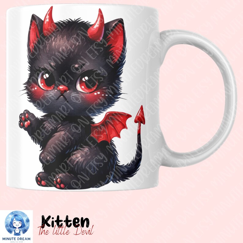 Devil Kitten Clipart, Baby Cat Png, Trident, Watercolor Sublimation ...