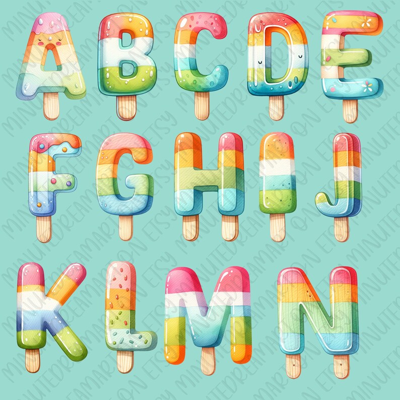 Ice Cream Alphabet: Watercolor Popsicle Letters PNG (digital Download ...
