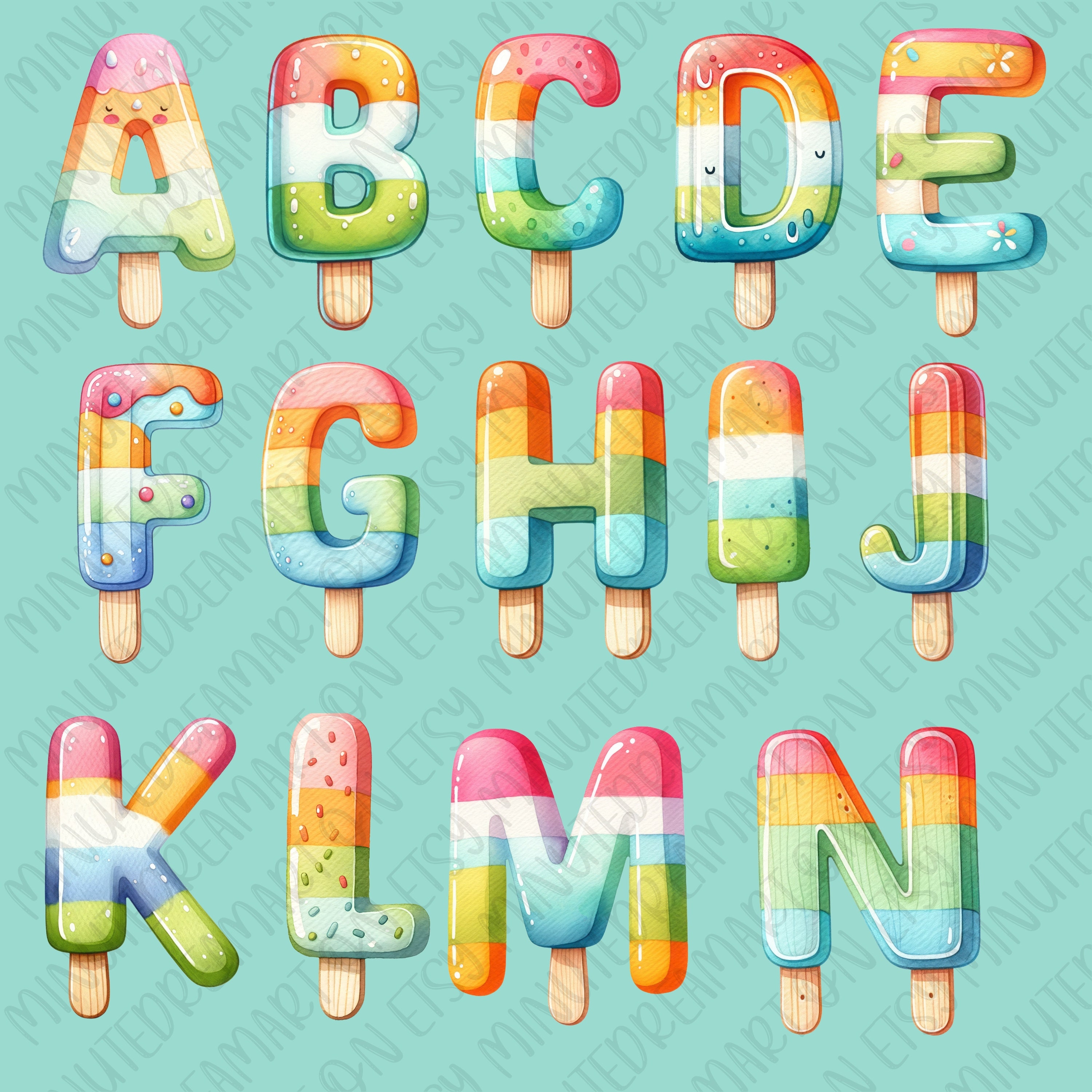 Ice Cream Alphabet: Watercolor Popsicle Letters PNG (digital Download ...