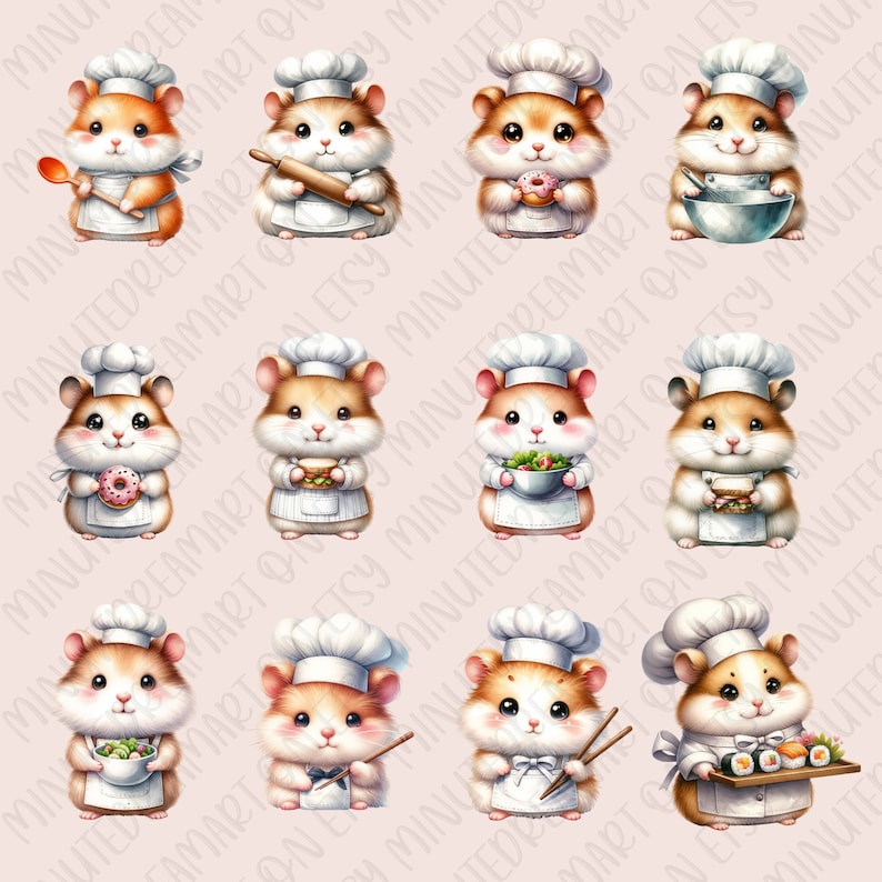Chef Hamster Clipart: Watercolor Cooking & Bakery Designs (PNG) - Etsy