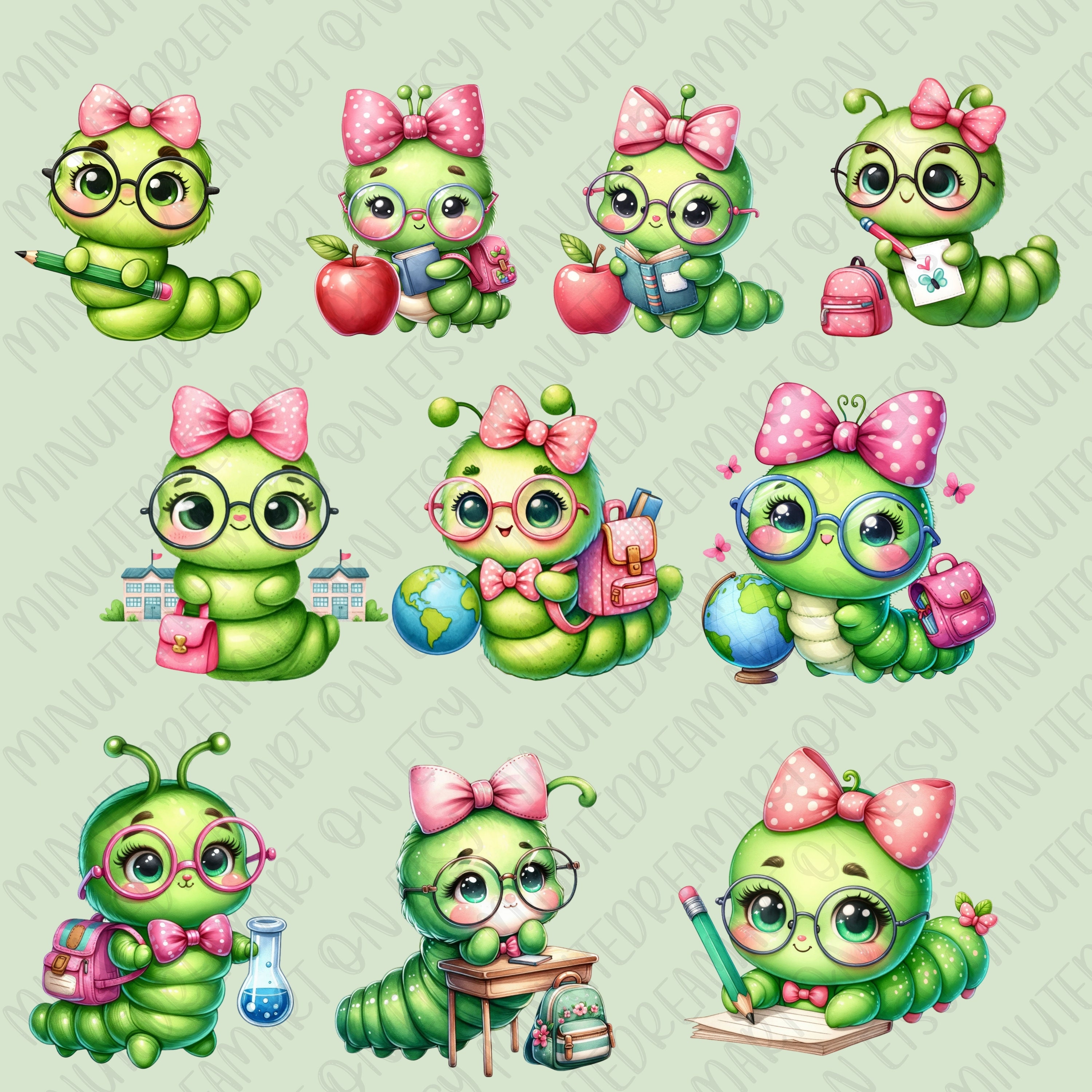 Cute Worm Clipart, With Pink Bow, Back to School Png, Watercolor ...