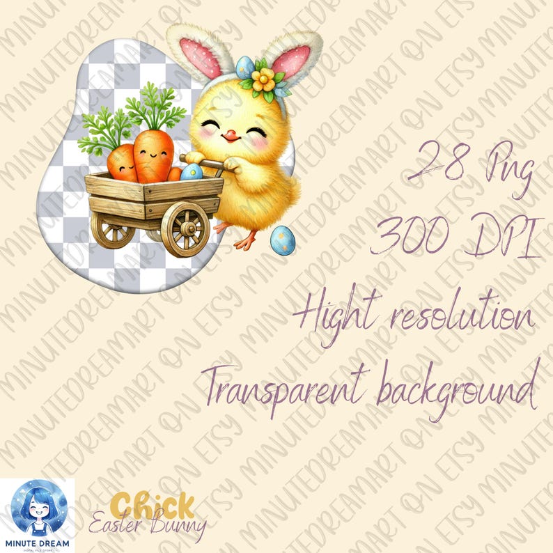 Easter Chick Bunny Clipart: Kawaii Spring PNG, Watercolor Sublimation ...