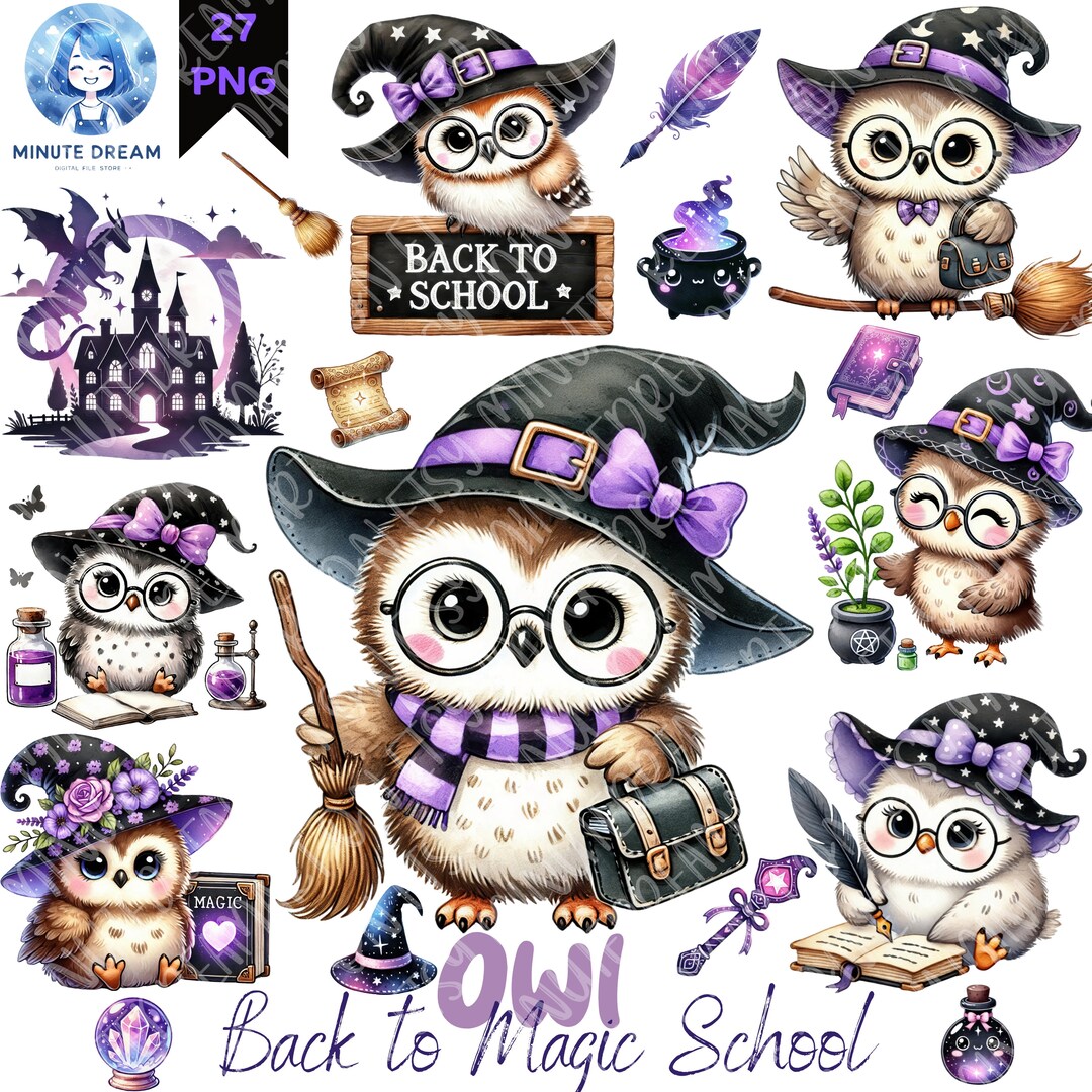 Cute Owl Clipart, Back to School Clipart, Cute Wizard Animal With ...