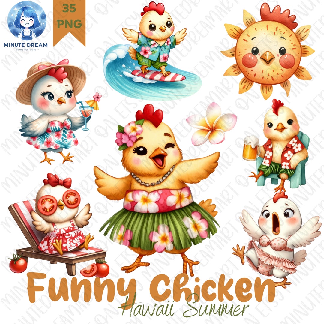 Funny Chicken Clipart, Beach Activities, Watercolor Sublimation ...