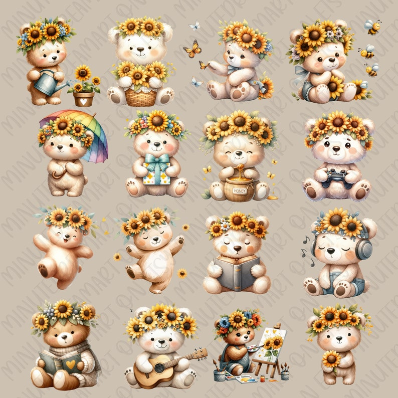 Cute Bear Clipart, Relax Bear, Gift for KID, Watercolor Sublimation ...