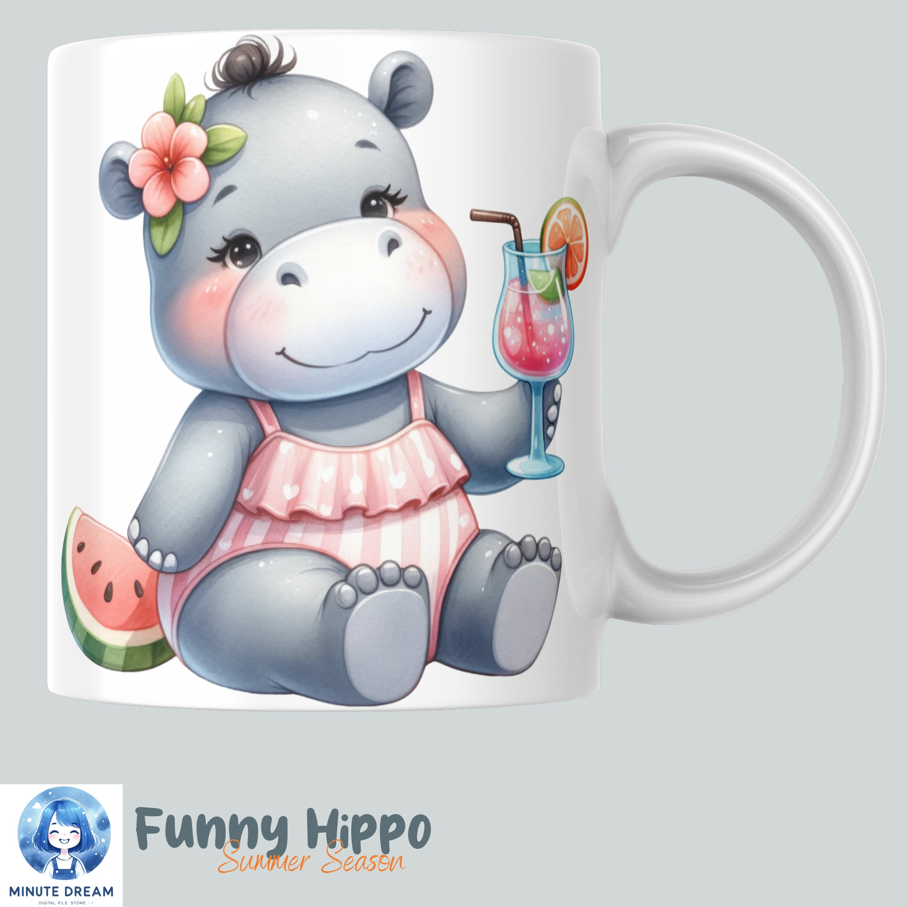 Funny Hippo Clipart, Summer Season, Watercolor Sublimation, Beach ...