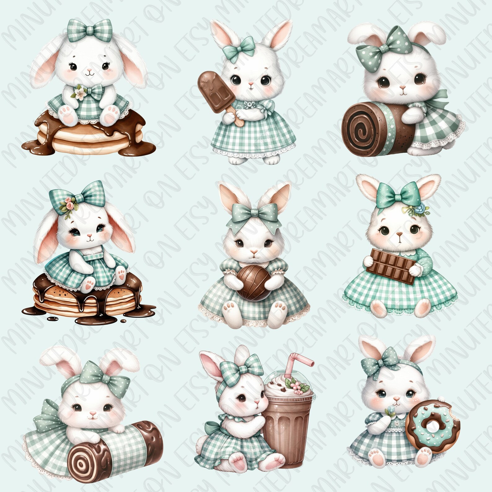 Mint Chocolate Bunny Clipart, Cute Rabbit With Desserts, Watercolor ...